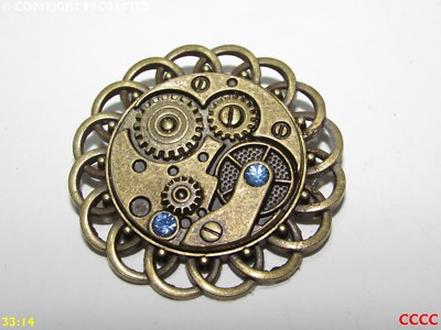 steampunk brooch badge bronze mechanical clockwork cogs gearwheels ...