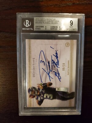 Russell Wilson 2015 Topps Definitive Inscription Go Hawks Ins /10 BGS 9 ...