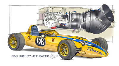 VINTAGE 1968 SHELBY TURBINE INDY CAR DRAWING POSTER PRINT 20x36 9 MIL ...