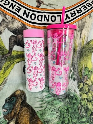 2025 E SET OF 2- Starbucks x Roller Rabbit Pink Monkey Tumbler & Cup ...