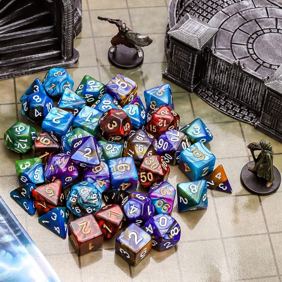 Easy-Read Polyhedral Dice Set with Golden Numbers - Ideal for Dungeons ...