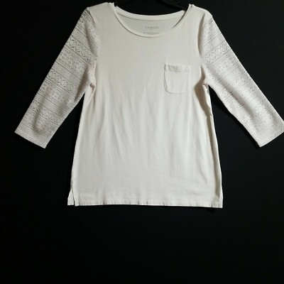 Talbots Womens S White Lace 3/4 Sleeve Knit Top | eBay