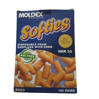 Moldex Softies 6650 Foam Corded Earplugs 100 Individually Wrapped Pairs ...
