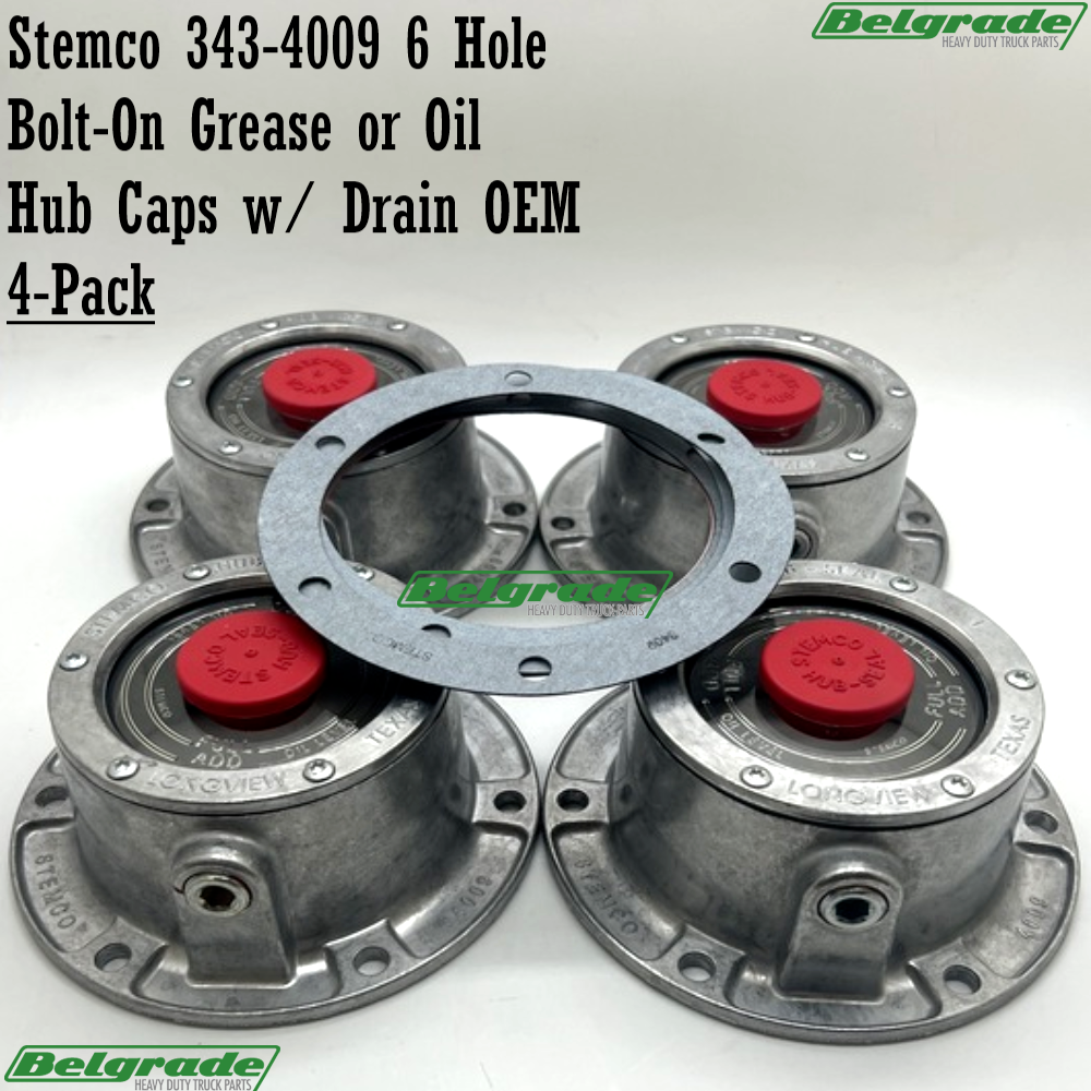 Stemco 343-4009 Bolt-On Grease/Oil Hub Cap w/Drain, 6-Hole, OEM, 4 Pack ...