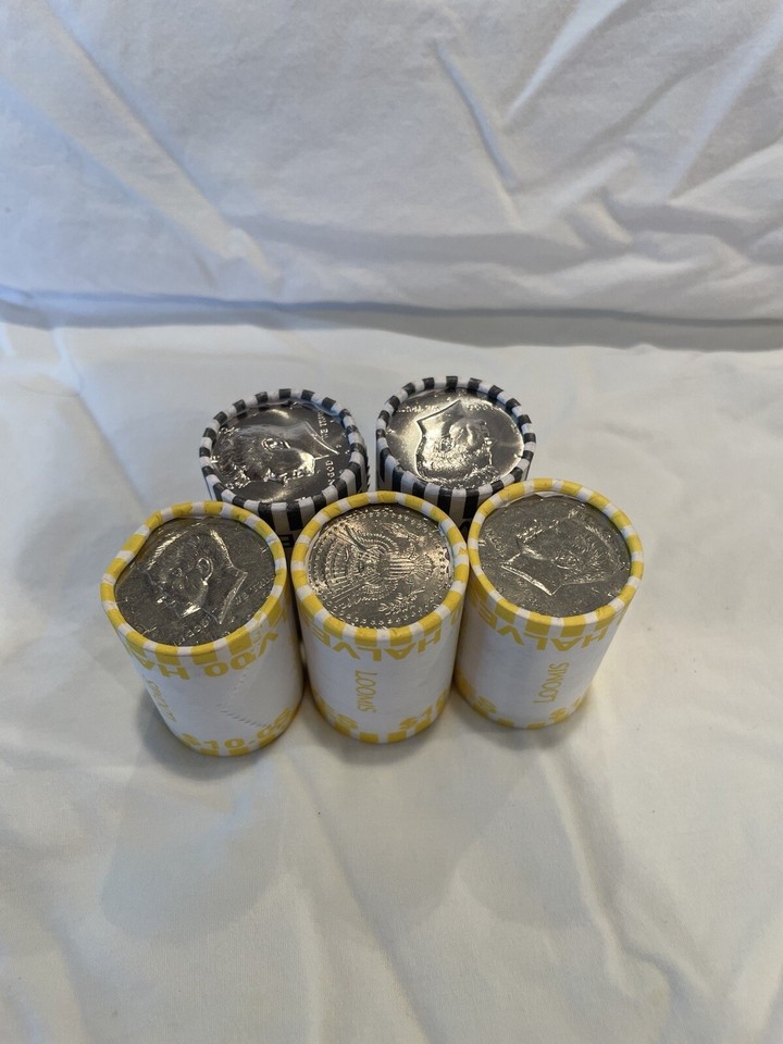 5 Rolls Half Dollar Coins $50 FV bank sealed Loomis/Brinks 100 Coins US ...