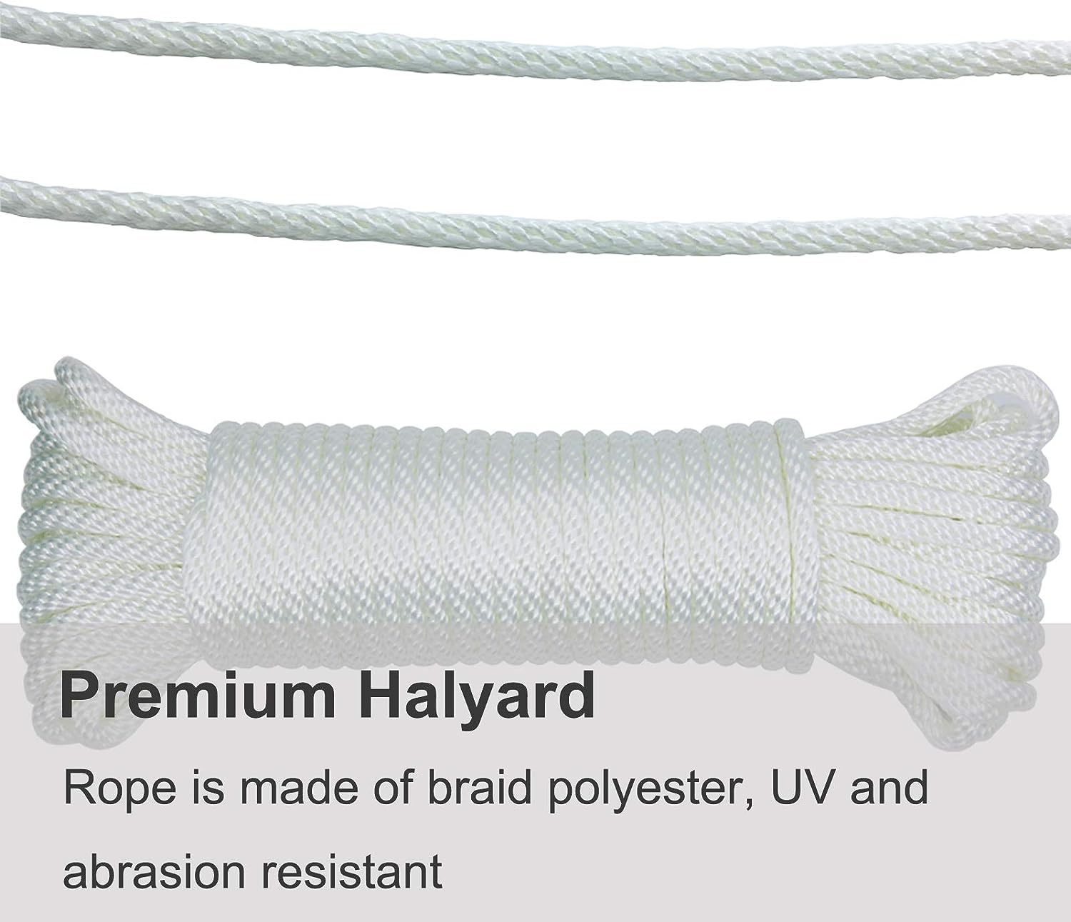 1/4 Flagpole Rope - Solid Braid Polyester Flag Halyard Line Designed ...