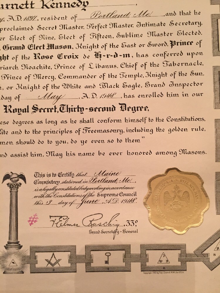 FREEMASON CERTIFICATE ANCIENT ACCEPTED SCOTTISH RITE OF FREEMASONRY ...