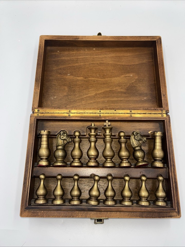 Vintage Brass and Metal Travel Chess Set - No Board | eBay