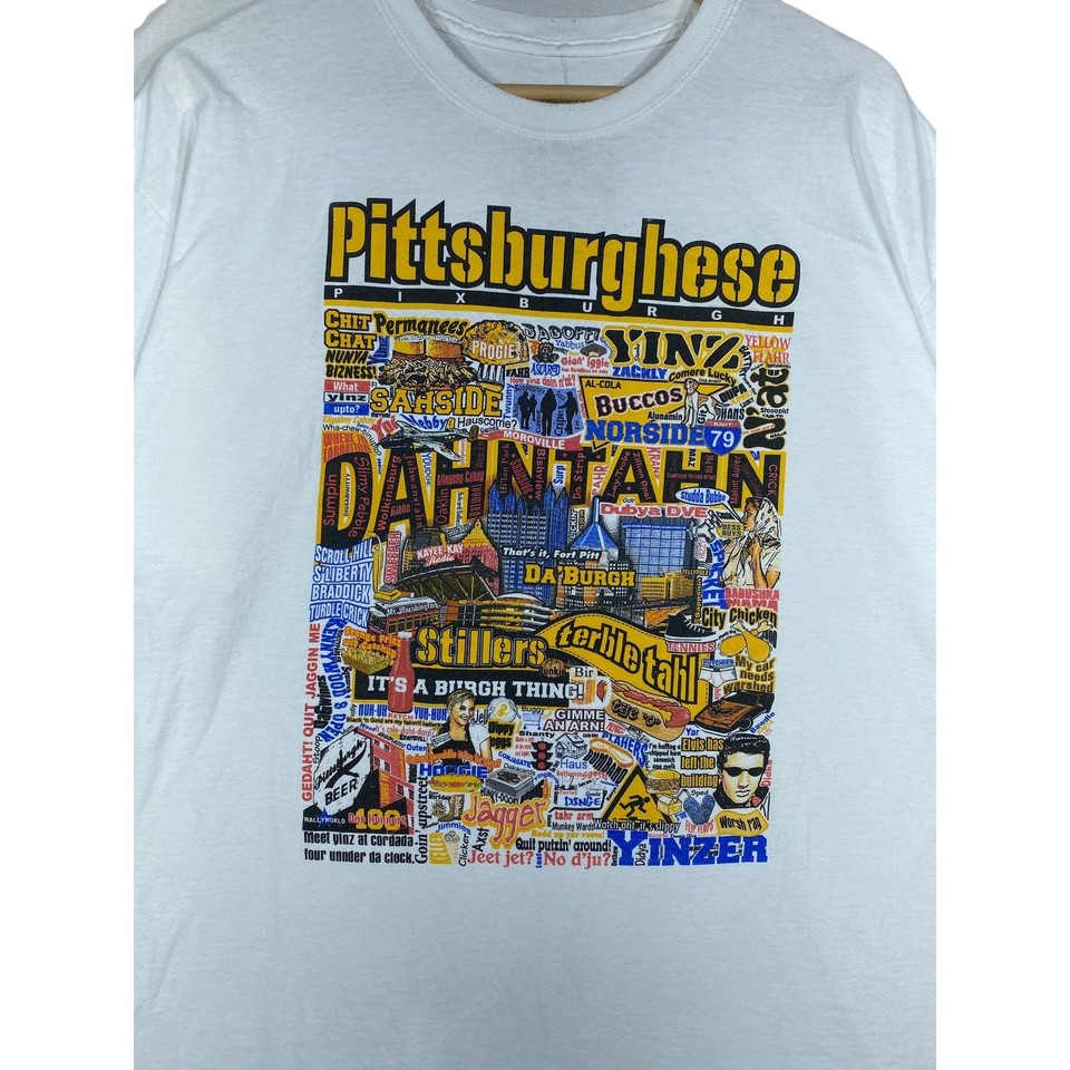 Vintage Pittsburghese Slang Comic Graphic Print T-Shirt White Men's XL ...