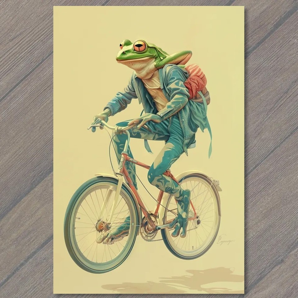 8.5x11" Frog Riding Bicycle Clothes Humanized Weird Funny Strange Unusual Odd | eBay