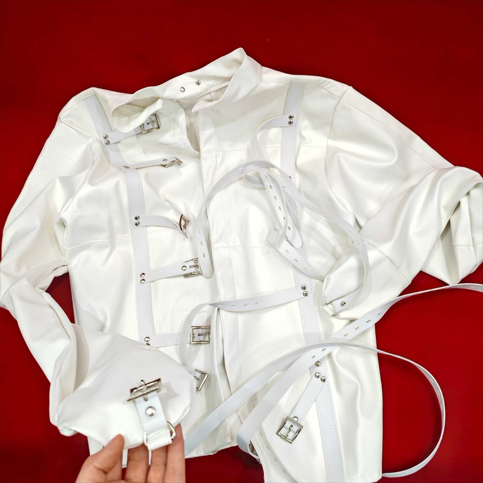 Women Costume PU Leather Binding Straight Jacket Body Harness Asylum ...