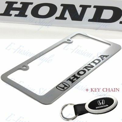 HONDA LOGO Chrome Plated Brass License Plate Frame w/ Keychain Tag Set ...