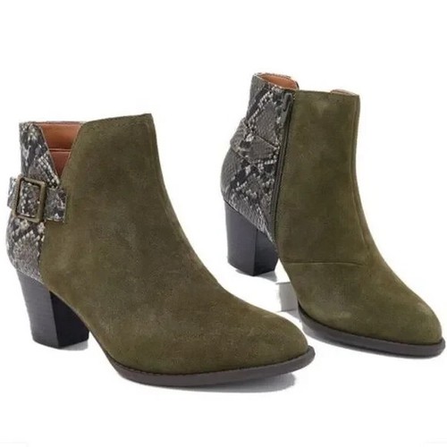 Vionic Naomi Ankle Boots Women's Size 6.5 Green Suede Snake Water ...