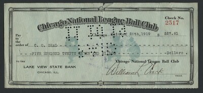 1919 CHARLIE DEAL Signed Chicago Cubs Baseball Payroll Check | eBay