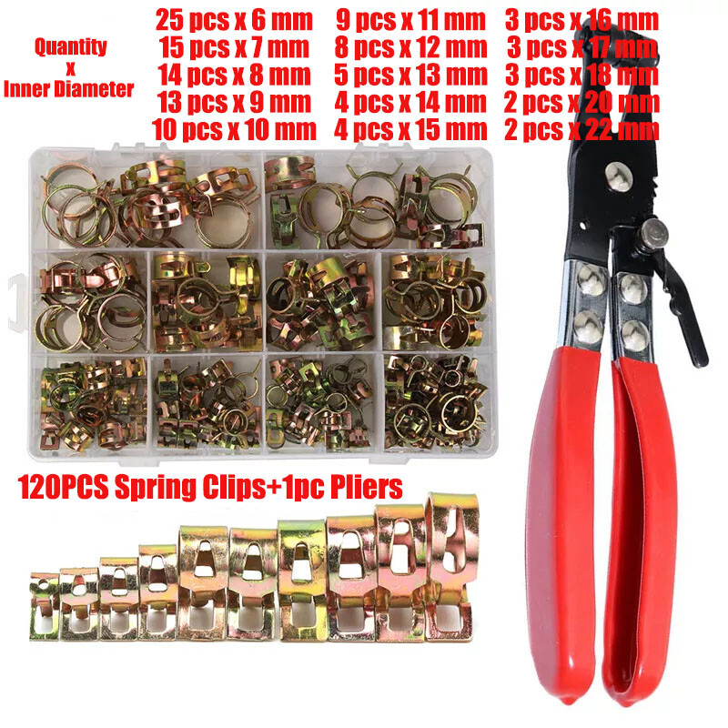 170/120pcs 6-22mm Spring Clips Fuel Hose Line Water Pipe Air Tube ...