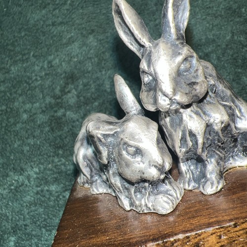 Vintage Pewter Metal Bunny Rabbits Miniature Art Sculpture paperweight ...
