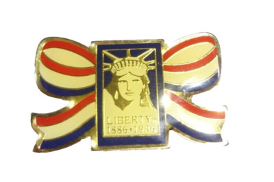 1982 S.L./E.I.F. Inc LIBERTY 1886-1986 Patriotic Bow Flag Enamel Lapel ...