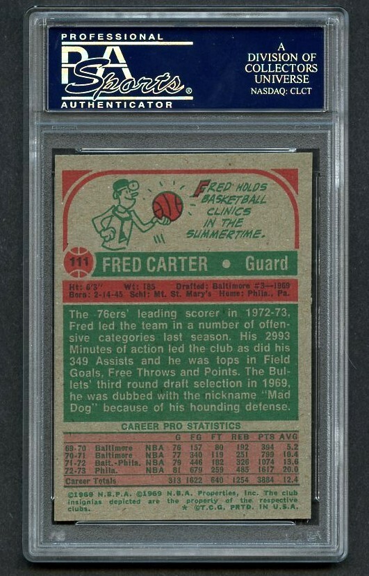 1973 Topps Basketball FRED CARTER #111 PSA 9 MINT Philadelphia 76ers ...