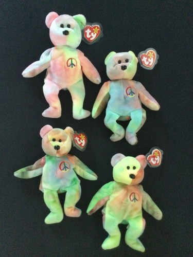 Ty Beanie Babies Peace Bear Lot of 4 Tie Die Tag Protectors 1996 Mint ...