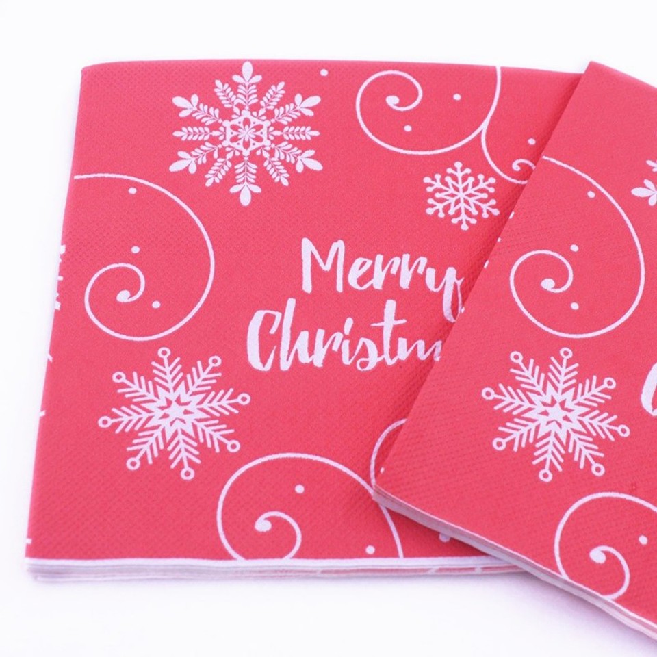 40Pcs Printed Christmas Napkins Snowflake Pattern Wood Pulp Tissue ...