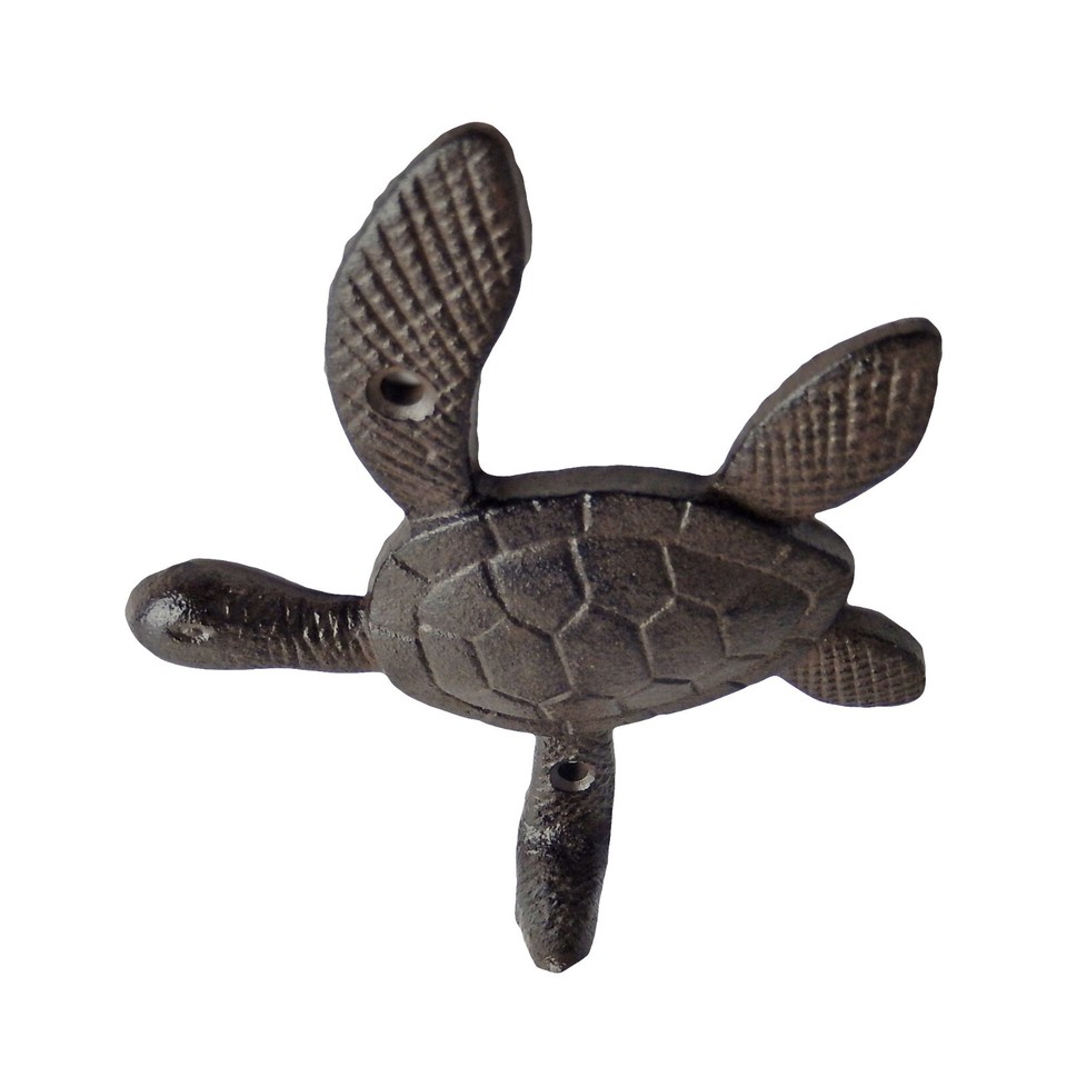Brown Sea Turtle Wall Hook Cast Iron Key Towel Coat Hanger Nautical ...