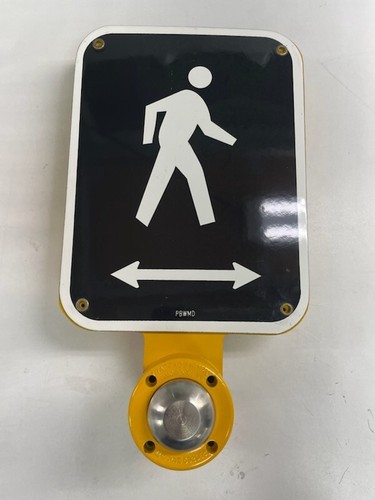 Crosswalk Pedestrian Traffic Signal Push Button, Porcelain Sign, Yellow ...