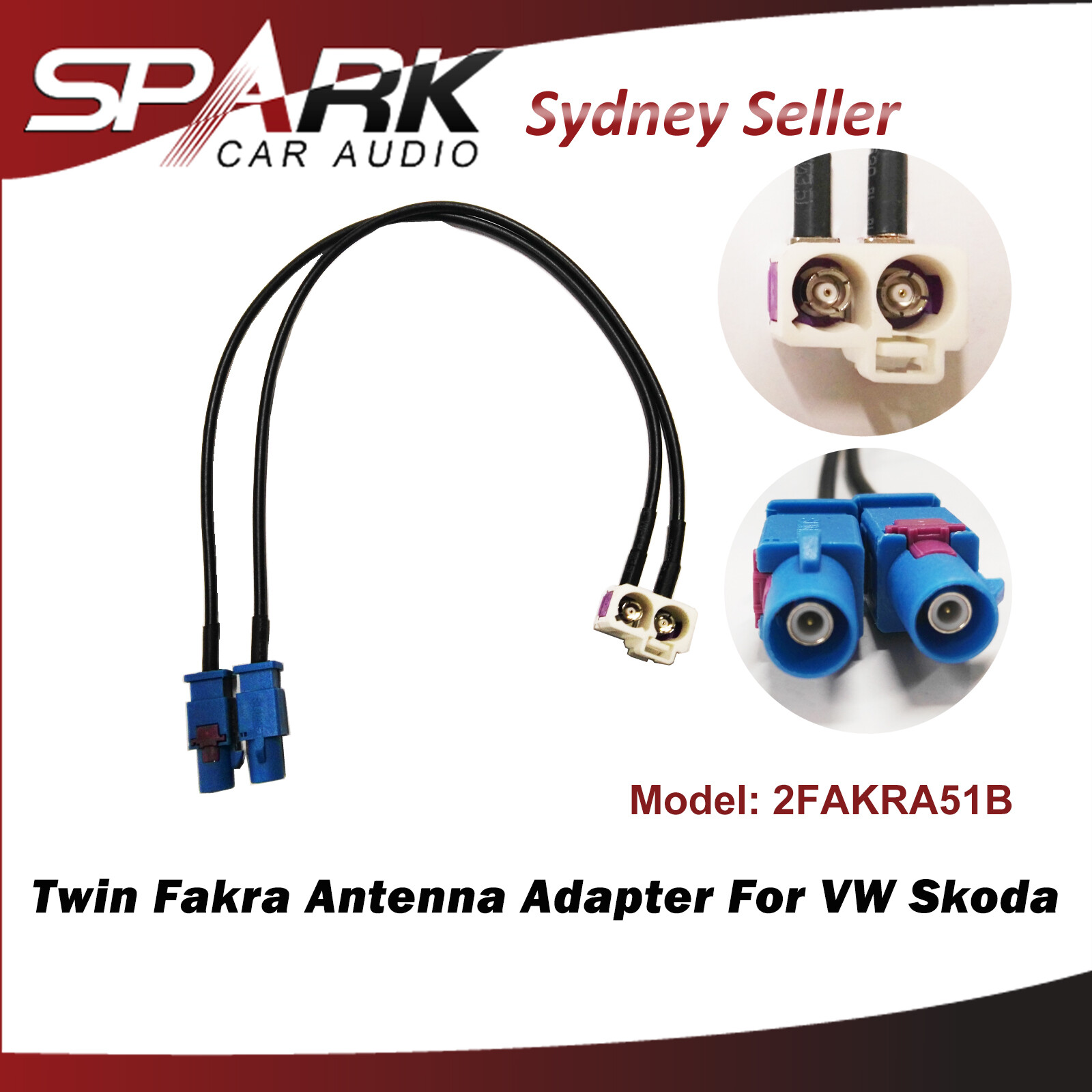 Twin Double Fakra Conversion Cable Radio Antenna Adapter For VW RNS 510 ...