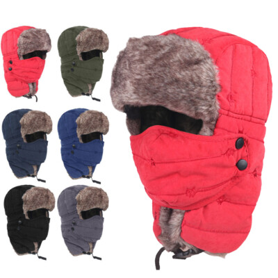 Winter Fleece Hat Ear Flap Windproof Ski Mask Cap Hat for Men Women ...