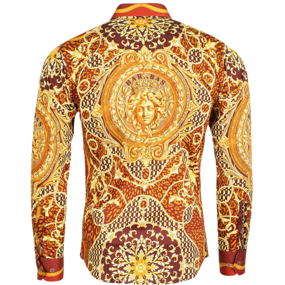 Mens Long Sleeve Button Down Dress Shirt Orange Red Hot Golden Star ...