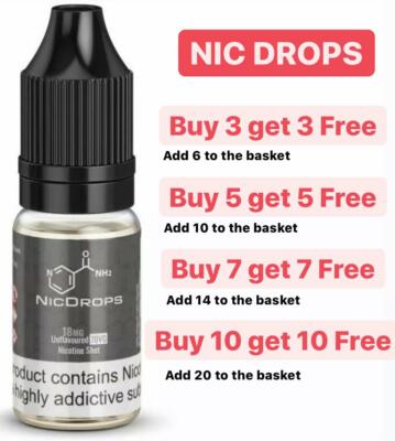Nicotine Shots Nic Salts 10ml 18mg E Liquid Vape Juice NicDrops drops ...