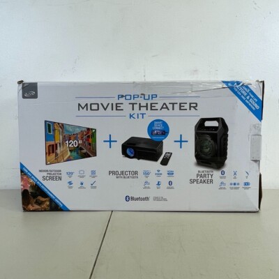 iLive Pop Up Movie Theater Kit w/ Screen. Projector & Speaker ...