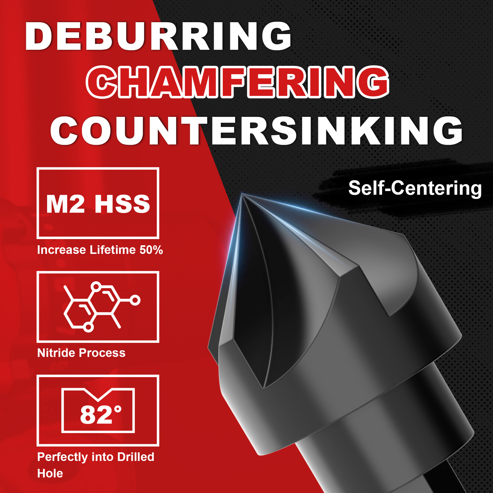 5PCS EZARC 82° 5 Flute Countersink Drill Bit Set for Metal 1/4 In Hex ...