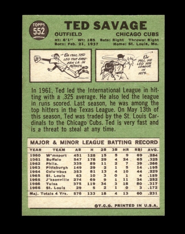 1967 Topps Set-Break #552 Ted Savage NR-MINT *GMCARDS* | eBay