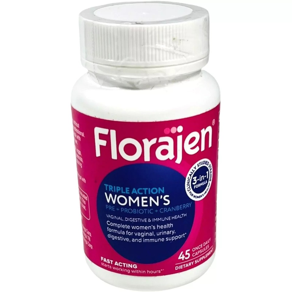 2 Pk Florajen Triple Action Women's Pre + Probiotic + Cranberry 45 Ct ...