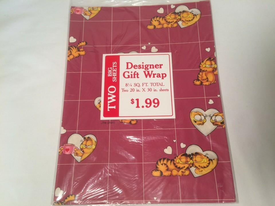 NOS 1980's Vintage Garfield Cat Gift Wrap Paper Hearts Coffee Happy | eBay