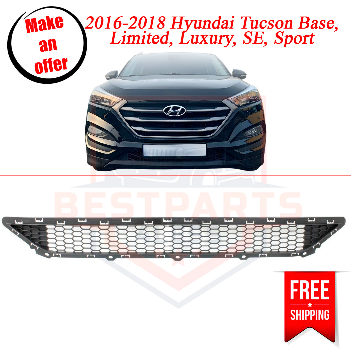New Bumper Grille REPH015333 86561D3000 face bar for 2016-2018 Hyundai ...