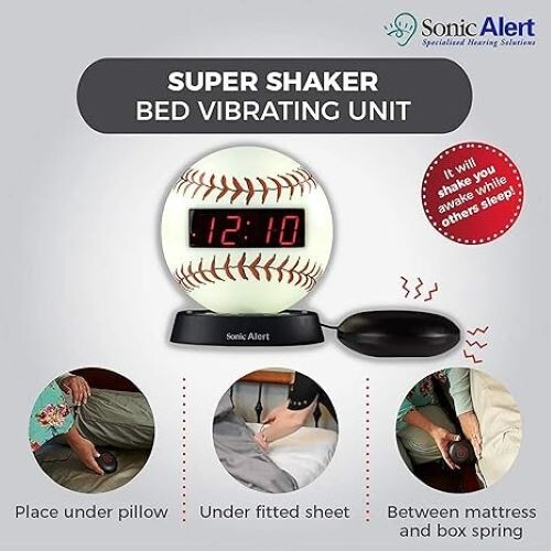 Sonic Glow Baseball Alarm Clock With Recordable Alarm with Bed Shaker ...