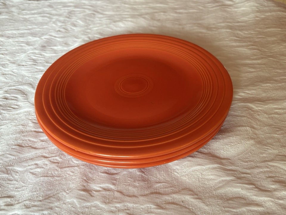 3 - 1936 Vintage RED ORANGE FIESTA RADIOACTIVE DINNER PLATES UNSIGNED ...