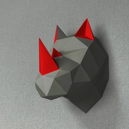 Rhino Hunting Trophy DIY Paper Craft Origami Home Wall Decoration Gift ...