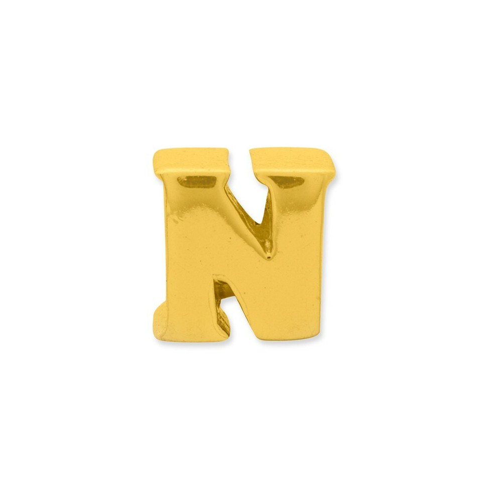 Initial Letter N Bead .925 Sterling Silver & Gold Plated Reflection ...