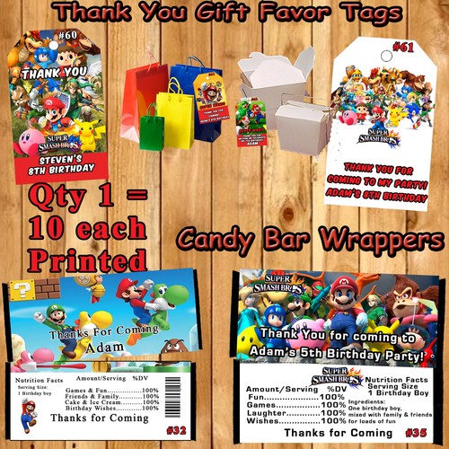 Super Smash Mario Brothers Candy Bar Wrapper 10 ea or Favor Tags ...