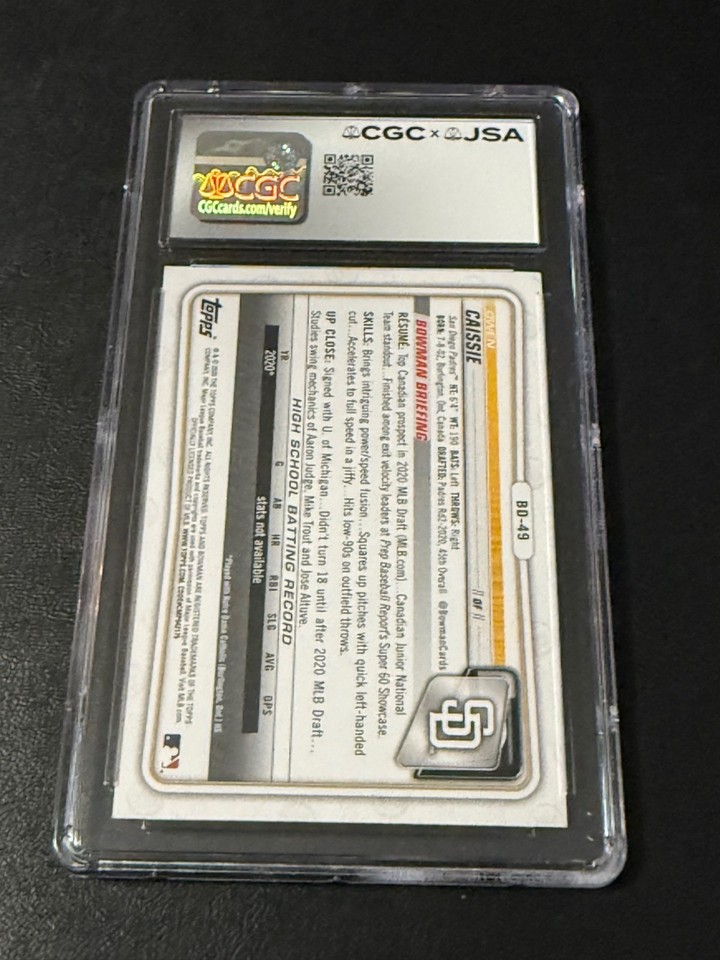 Owen Cassie autograph signed 2020 1st Bowman baseball card CGC JSA SLAB ...