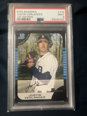 2005 Bowman #174 FIRST EDITION Justin Verlander Rookie Card RC PSA 9 ...