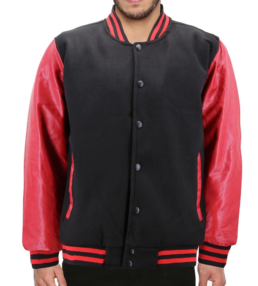 Men's Classic Snap Button Vintage Baseball Letterman Varsity Jacket LMJ ...