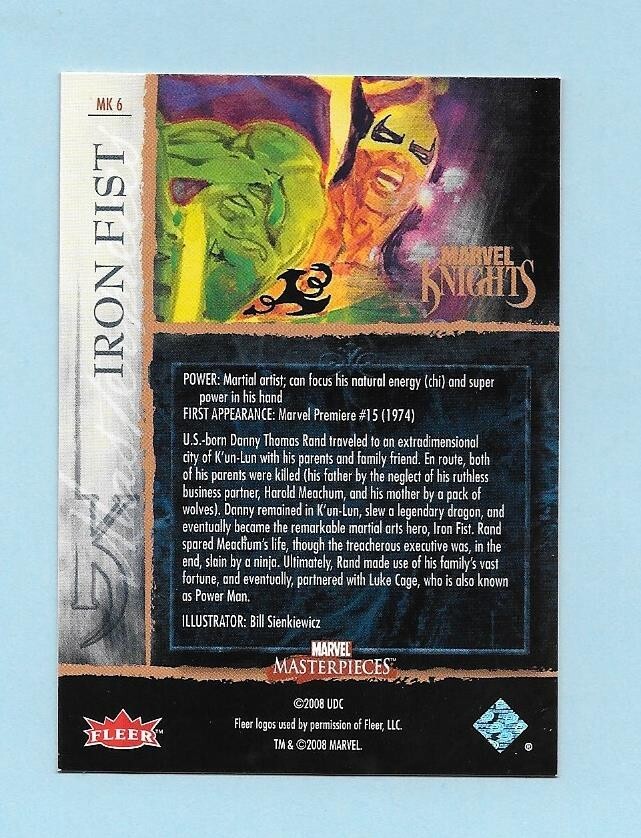 2008 Marvel Knights Masterpieces MK6 Iron Fist (ac11) Comb ship free | eBay