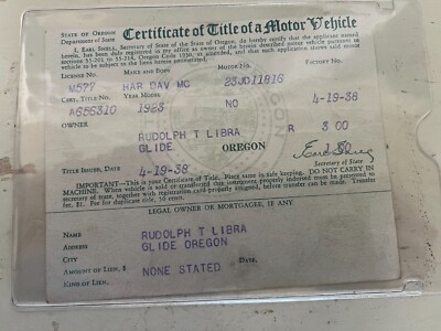 Harley Davidson JD MOTORCYCLE 1923 JD document TITLE | eBay