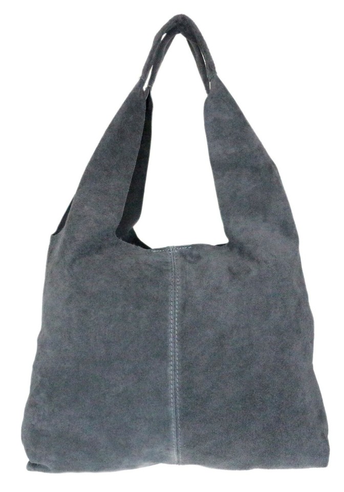 Genuine Suede Leather Tote Plain Open Shoulder Bag Slouch Large Handbag ...