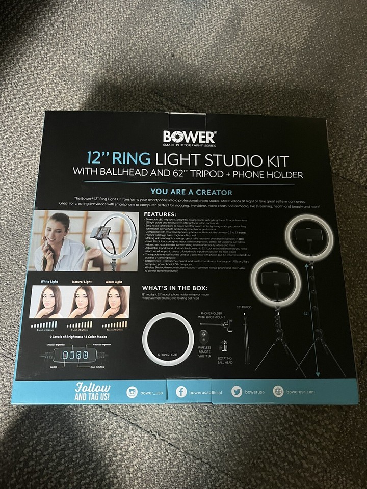 Bower 12" LED Ring Light Kit Tripod Selfie Social Media Live Streaming ...