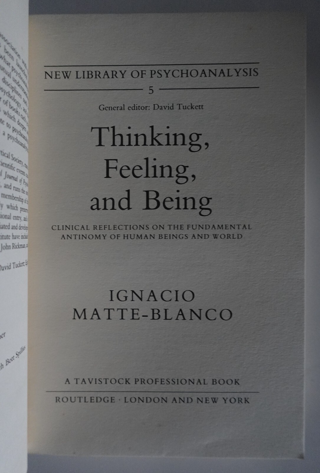 Thinking, Feeling, and Being by Ignacio Matte-Blanco (Paperback, 1988 ...