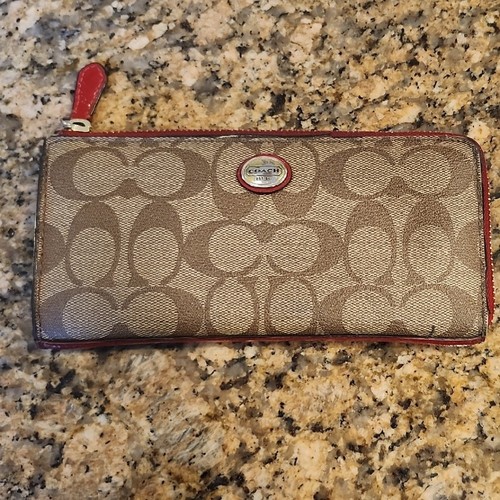Coach Tan and Red Signature Wallet | eBay
